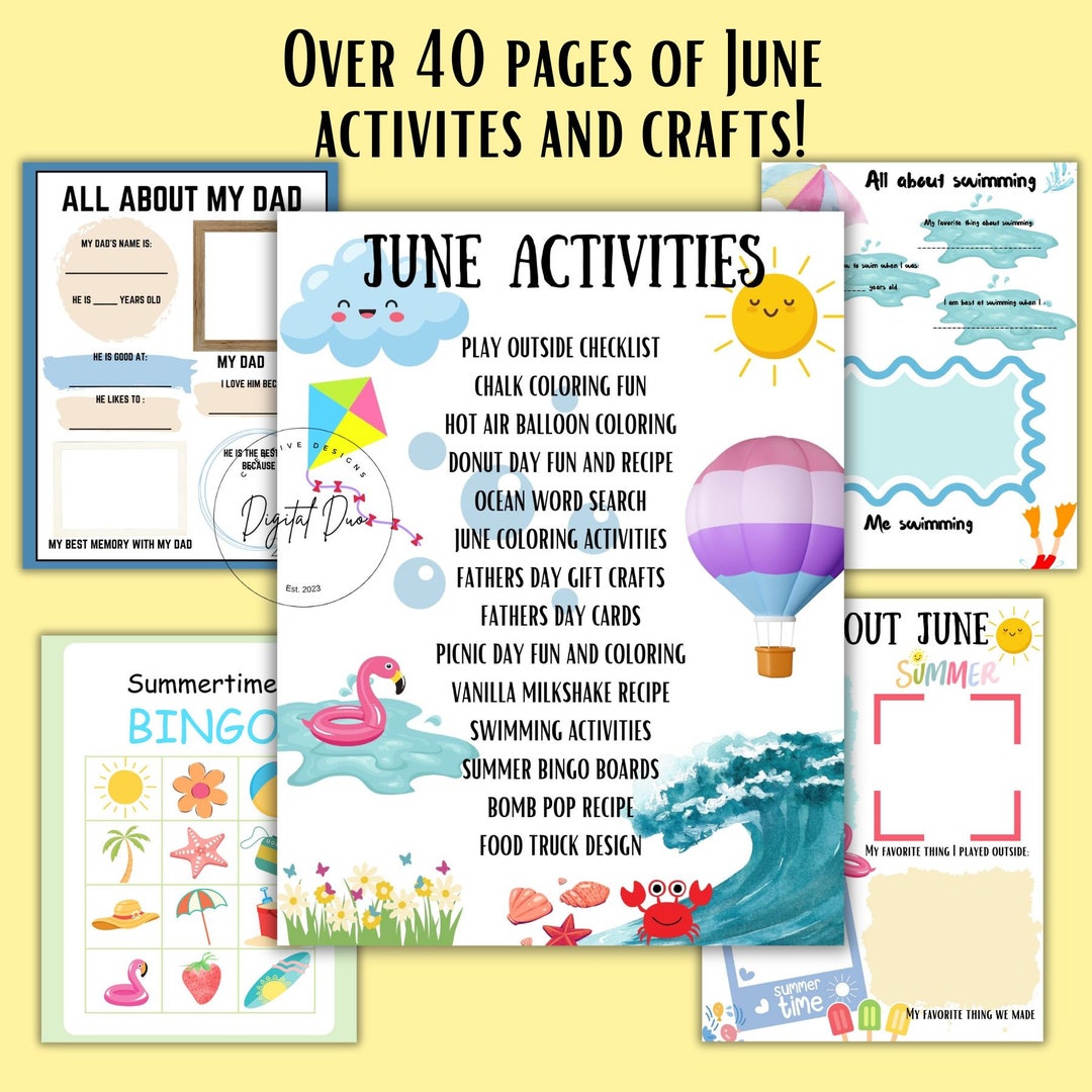Printable Summer June Activities, Kid Summer Crafts, Stay at Home ...