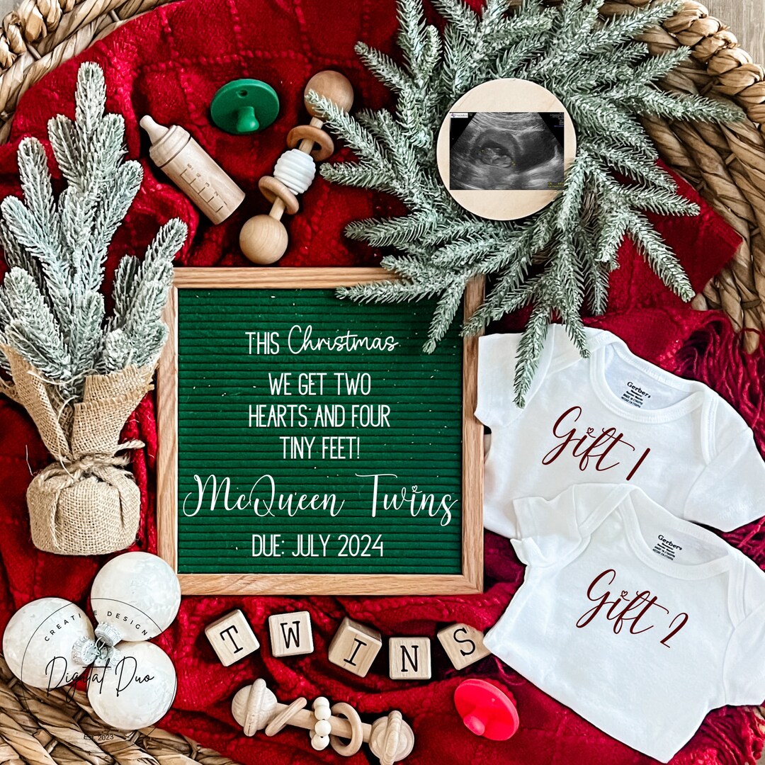 Twin Baby Announcement Digital Christmas Twin Pregnancy Announcement ...