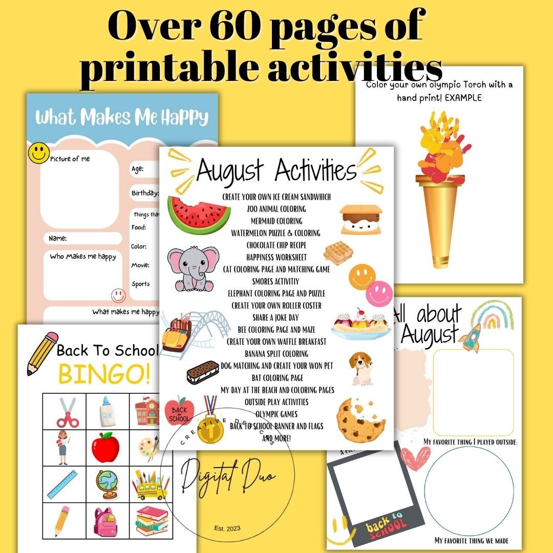 Printable Back to School August Activities, Kid Back 2 School Crafts ...