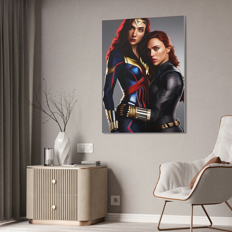 Black Widow and Wonder Woman Embrace Canvas Wall Art Original Art by ...