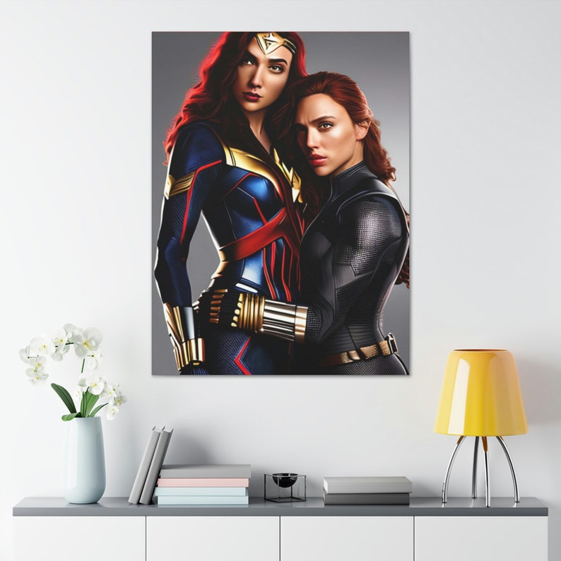 Black Widow and Wonder Woman Embrace Canvas Wall Art Original Art by ...