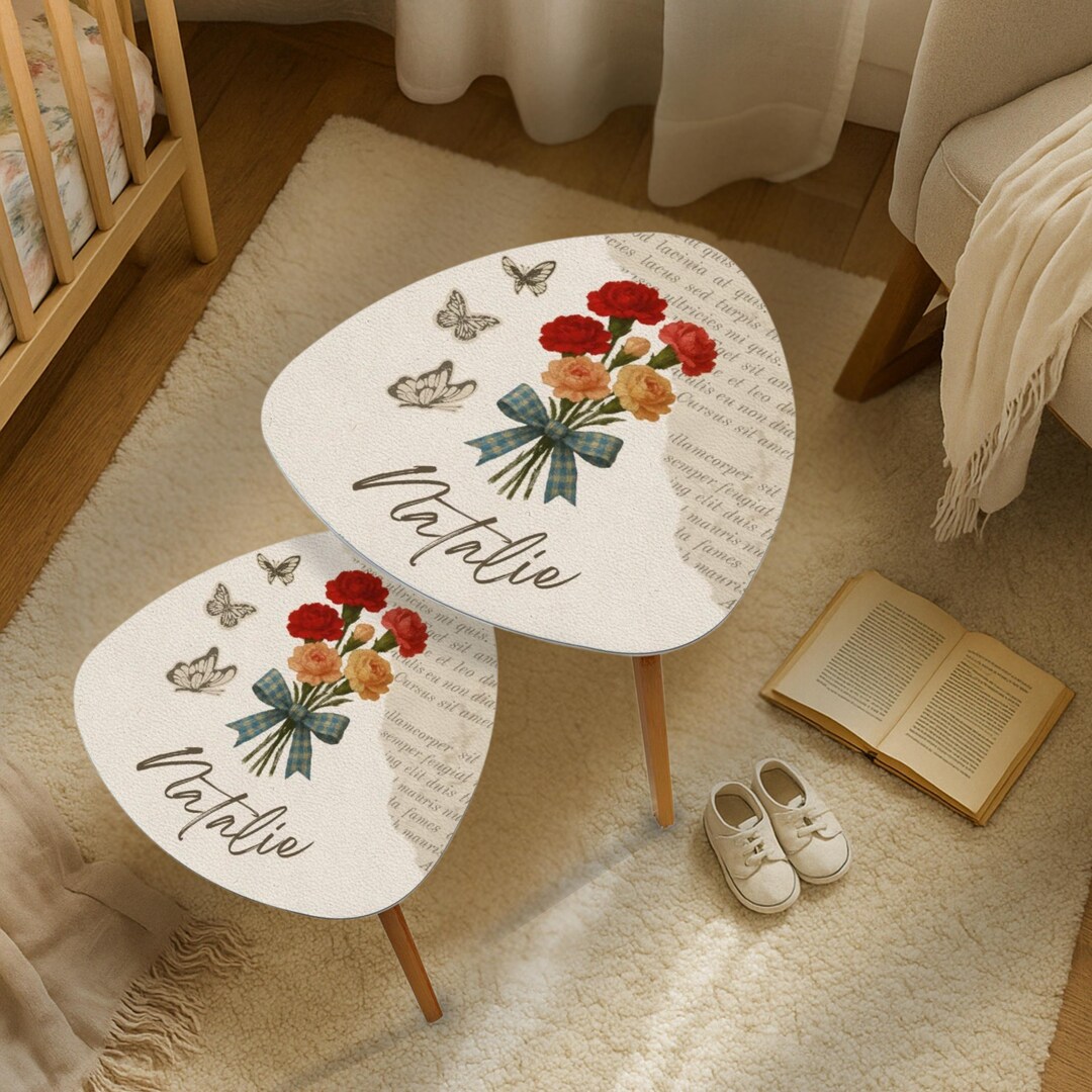 Personalized Birth Flower Nesting Table Set – Custom Name Floral Tables ...