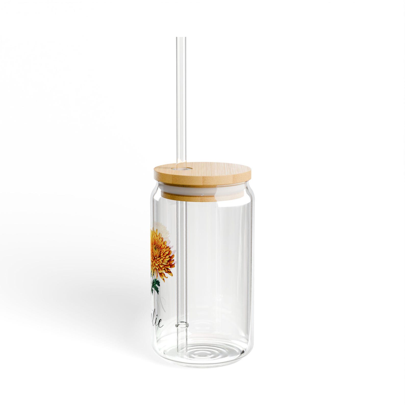PERSONALIZED Name and Birth Flower Sipper Glass With Bamboo Lid and ...