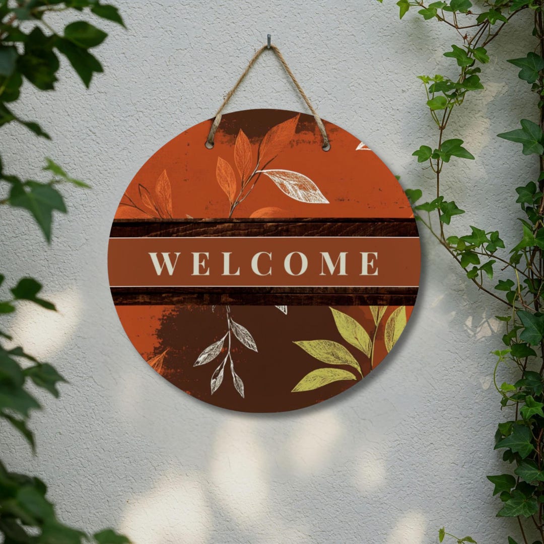 Welcome Wood Door Sign – Rustic Round Wall Decor, Outdoor Porch Sign ...