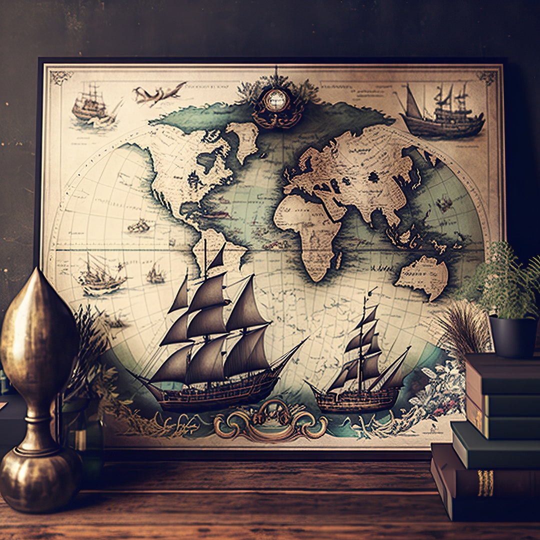 Antique Vintage World Map / PRINTABLE Old Nautical Map / - Etsy