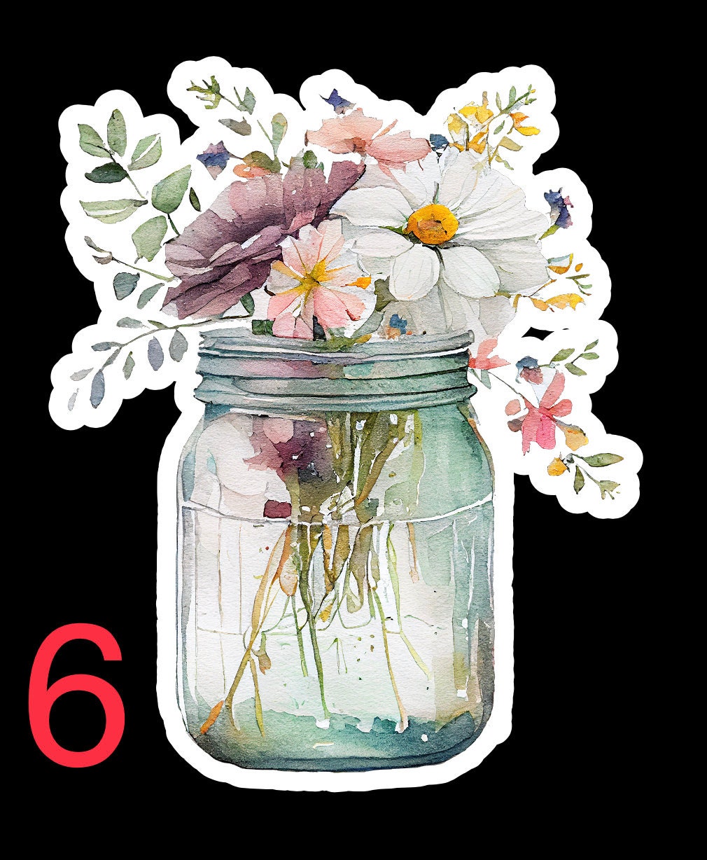 Jars With Flowers, Cute Stickers, Journaling - Etsy