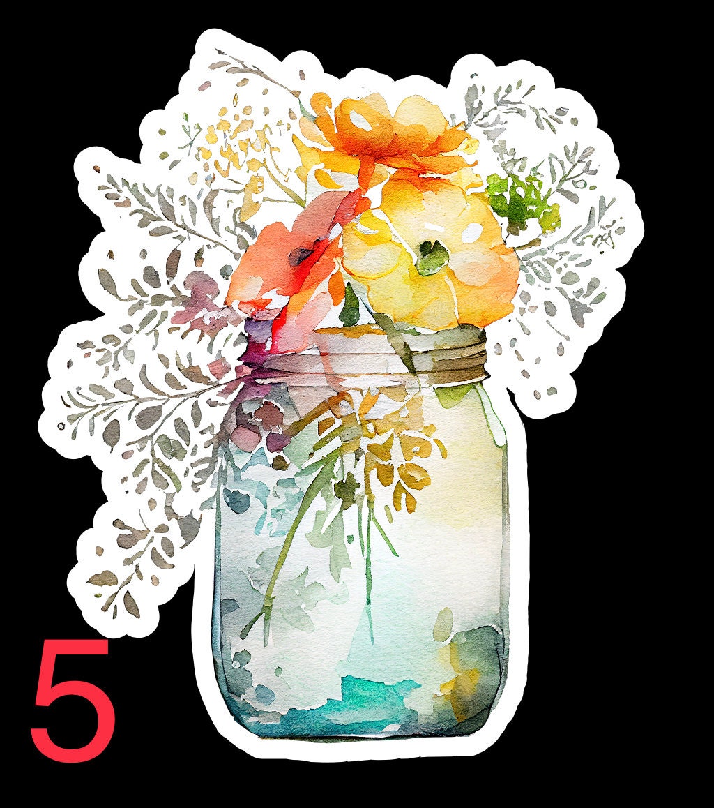 Jars With Flowers, Cute Stickers, Journaling - Etsy