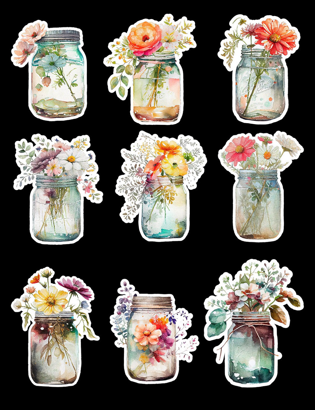 Jars With Flowers, Cute Stickers, Journaling - Etsy