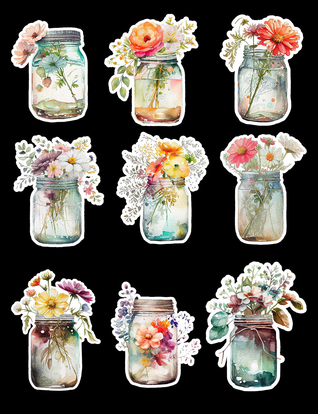 Jars With Flowers Cute Stickers Journaling - Etsy