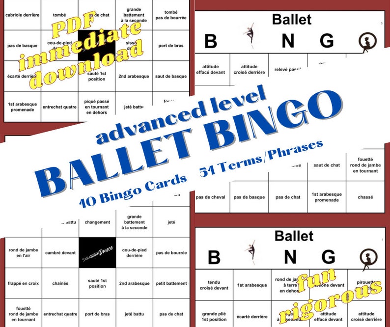 Ballet Bingo Advanced Level_10 Bingo Cards 51 Ballet Terms/phrases - Etsy