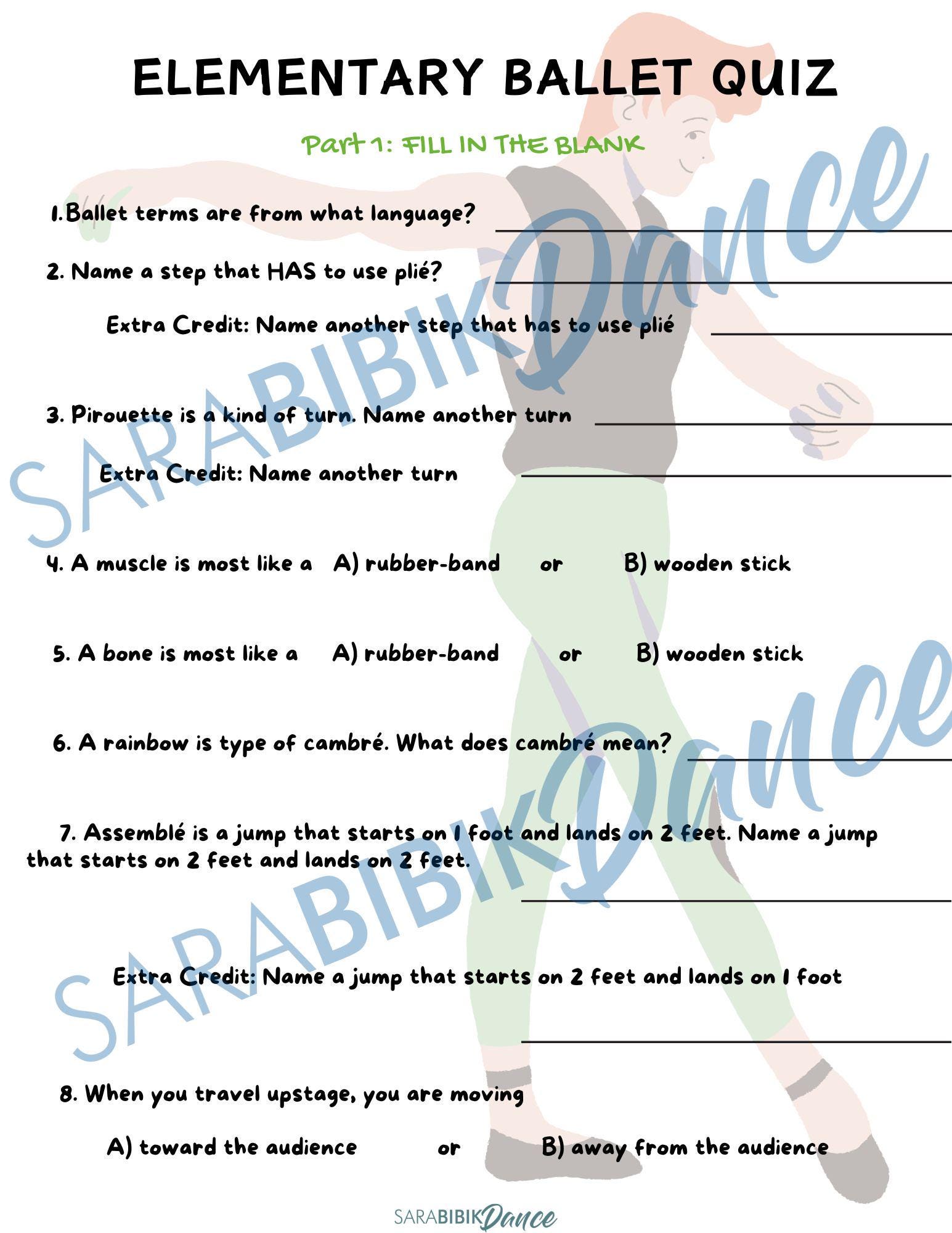 Ballet Elementary Level Quiz_2 Pages_answers Provided_pdf Immediate ...