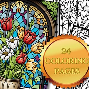 24 Stain Glass Windows of Flowers - Floral Stain Glass Windows 24 Pages ...