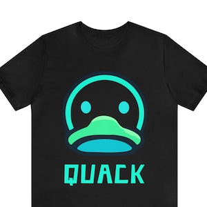 Quack T-shirt - Black Tshirt With Blue and Green Duck Logo and Quack ...