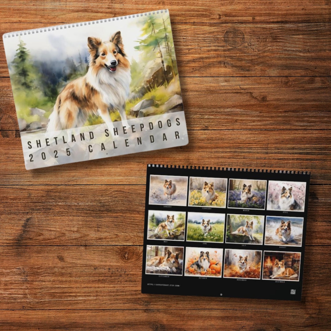 Shetland Sheepdog Wall Calendar - 2025 Calendar Featuring 12 Watercolor ...