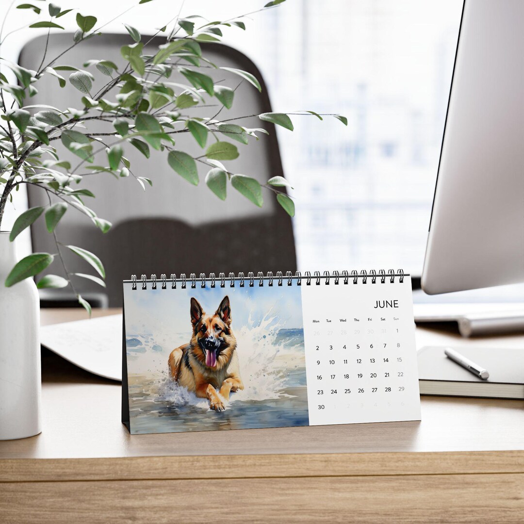 Watercolor German Shepherds 2025 Desk Calendar - Ideal Christmas Gift ...