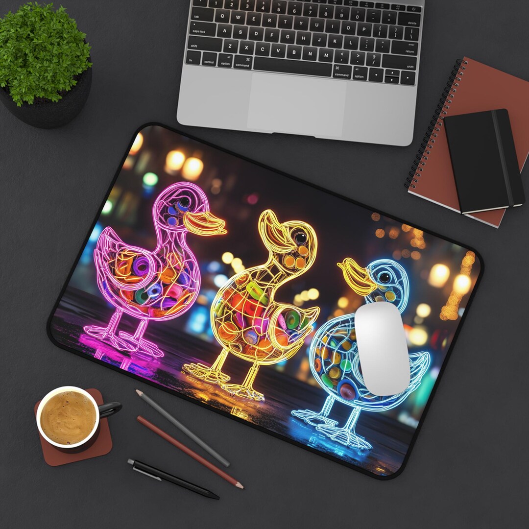 Neon Ducks Computer Desk Mat With Hemmed Edges - 3mm Thick Non-slip ...
