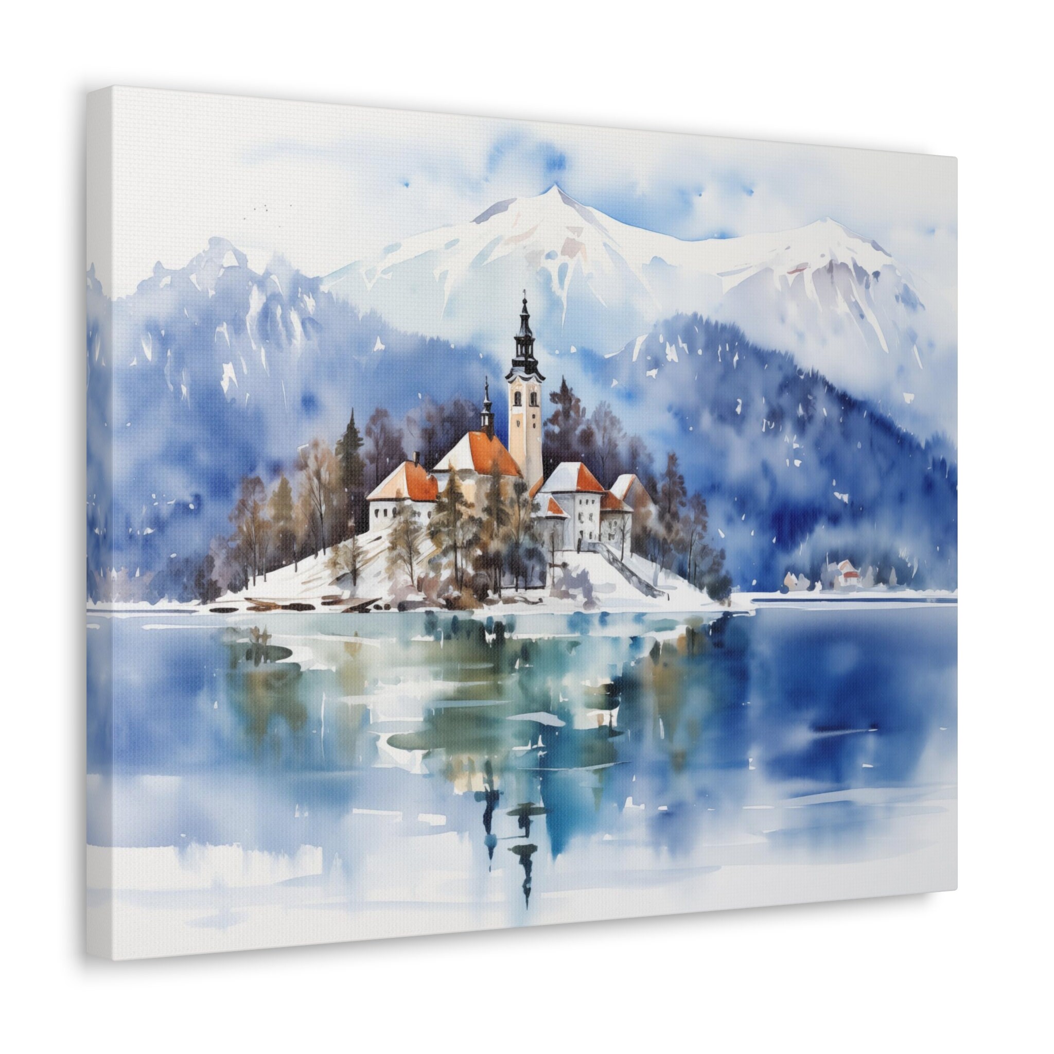 Lake Bled Watercolor Printed on Canvas Frameless Wall Art - Etsy