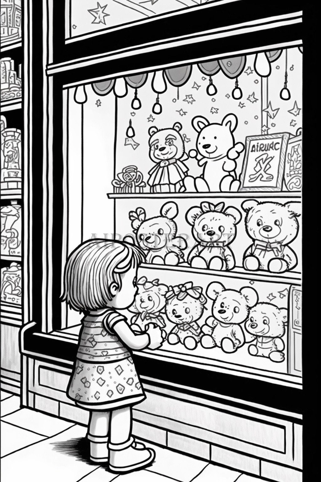 Girl at Toyshop Coloring Page Toyshop Window Coloring Printable ...