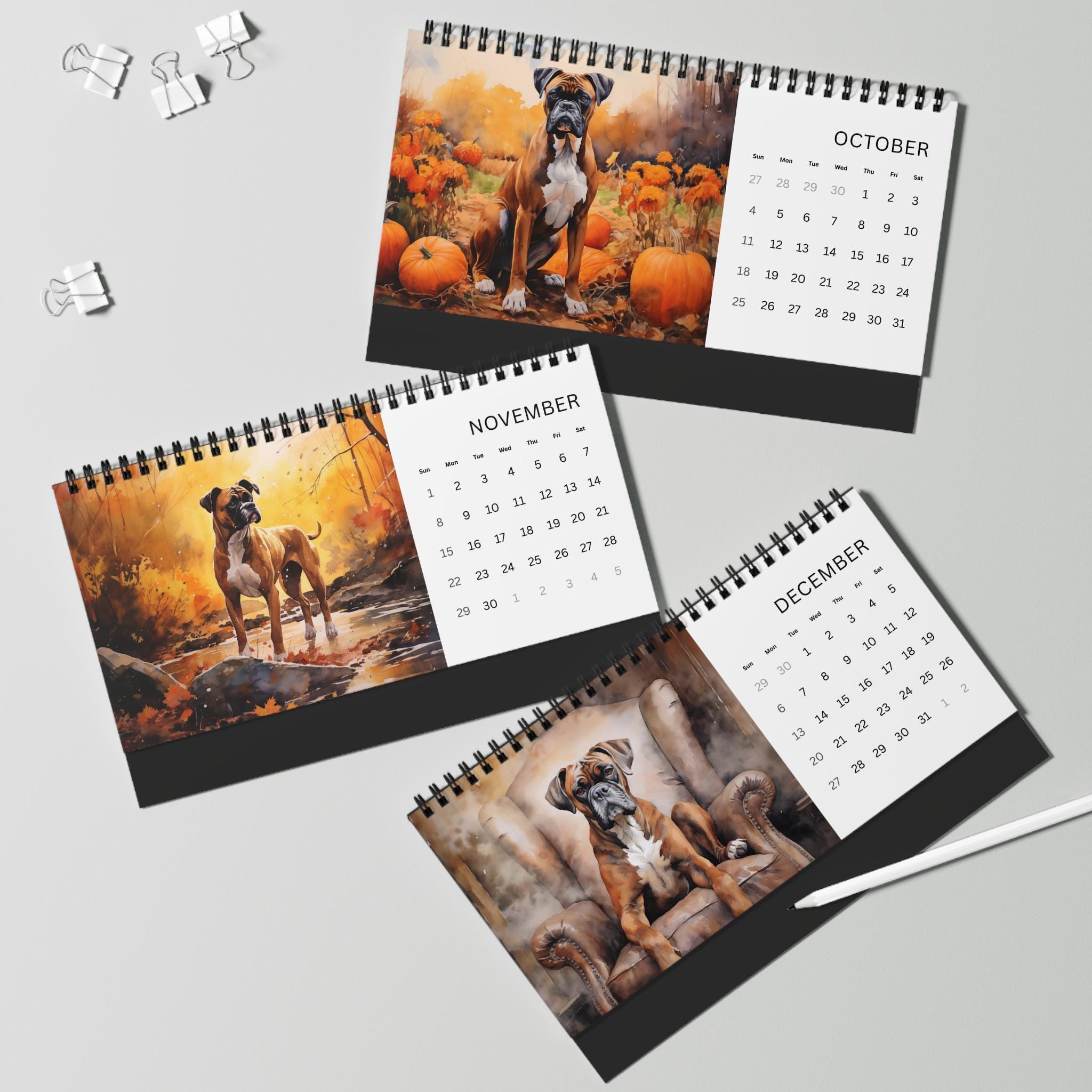 Boxer Dog Desk Calendar - 12 Watercolor Artworks - Printed in USA - Etsy