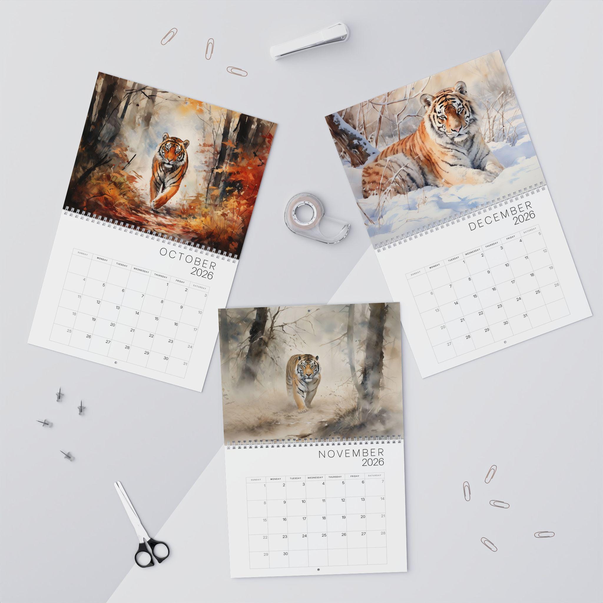 Tiger 2026 Wall Calendar - Hanging Wall Calendar Featuring 12 ...