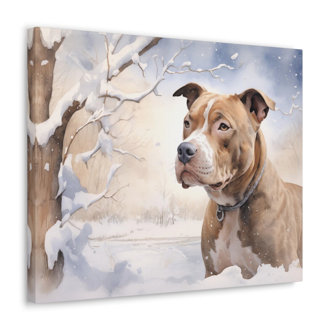 Pitbull Wall Art - Watercolor Printed on Unframed Canvas - Gift for ...
