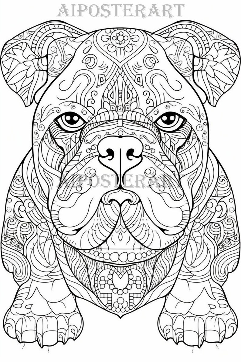 Bulldog Mandala Coloring Sheet for Adults Printable Dog Coloring Page ...