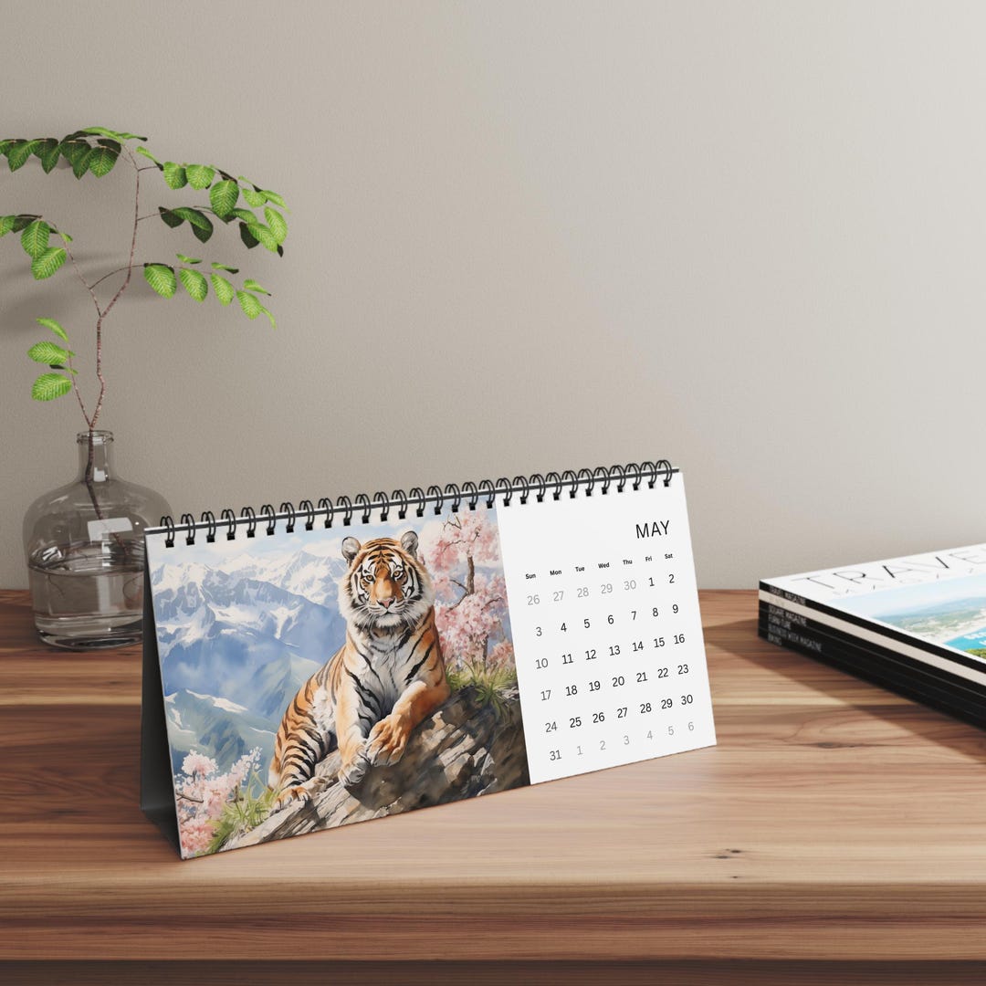 Tiger Desk Calendar 2026 - 12 Beautiful Watercolors, Perfect Gift for ...