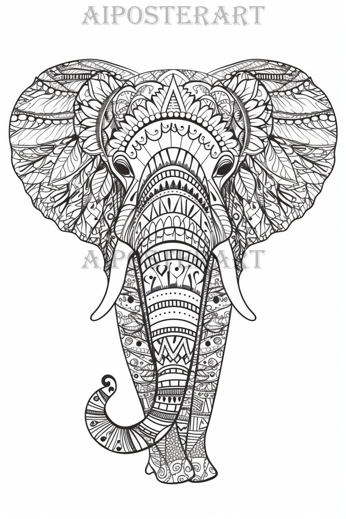 Mandala Style Elephant Coloring Page for Adults - Printable Coloring ...