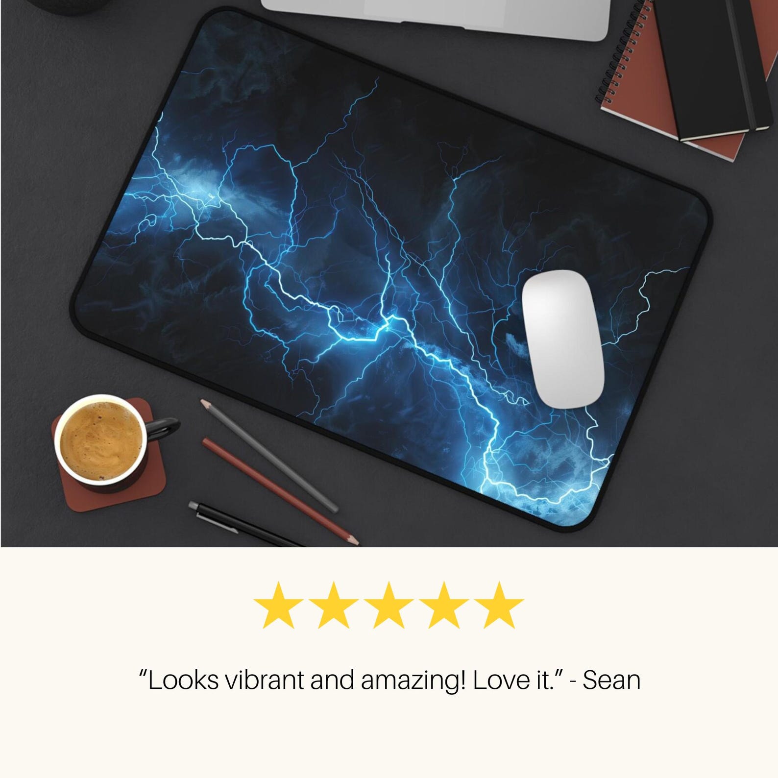 Electric Storm Desk Mat – Vivid Blue Lightning Design - Etsy