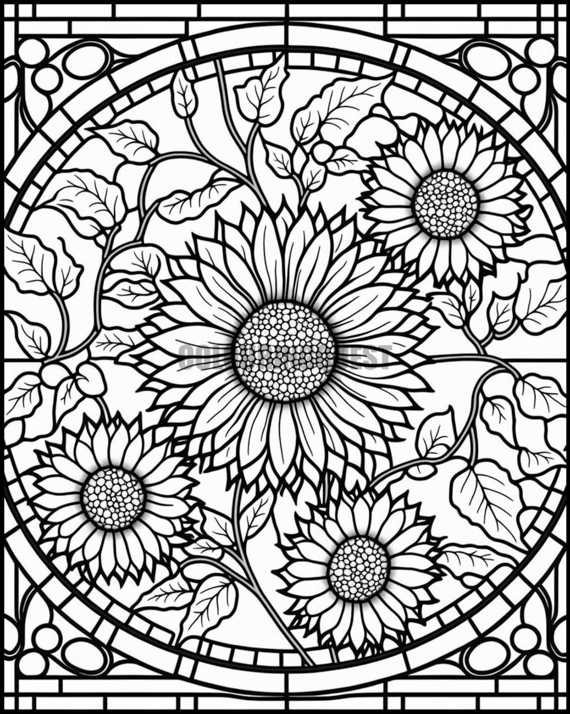 Daisies Stained Glass Printable Adult Coloring Page From Colouringquest ...