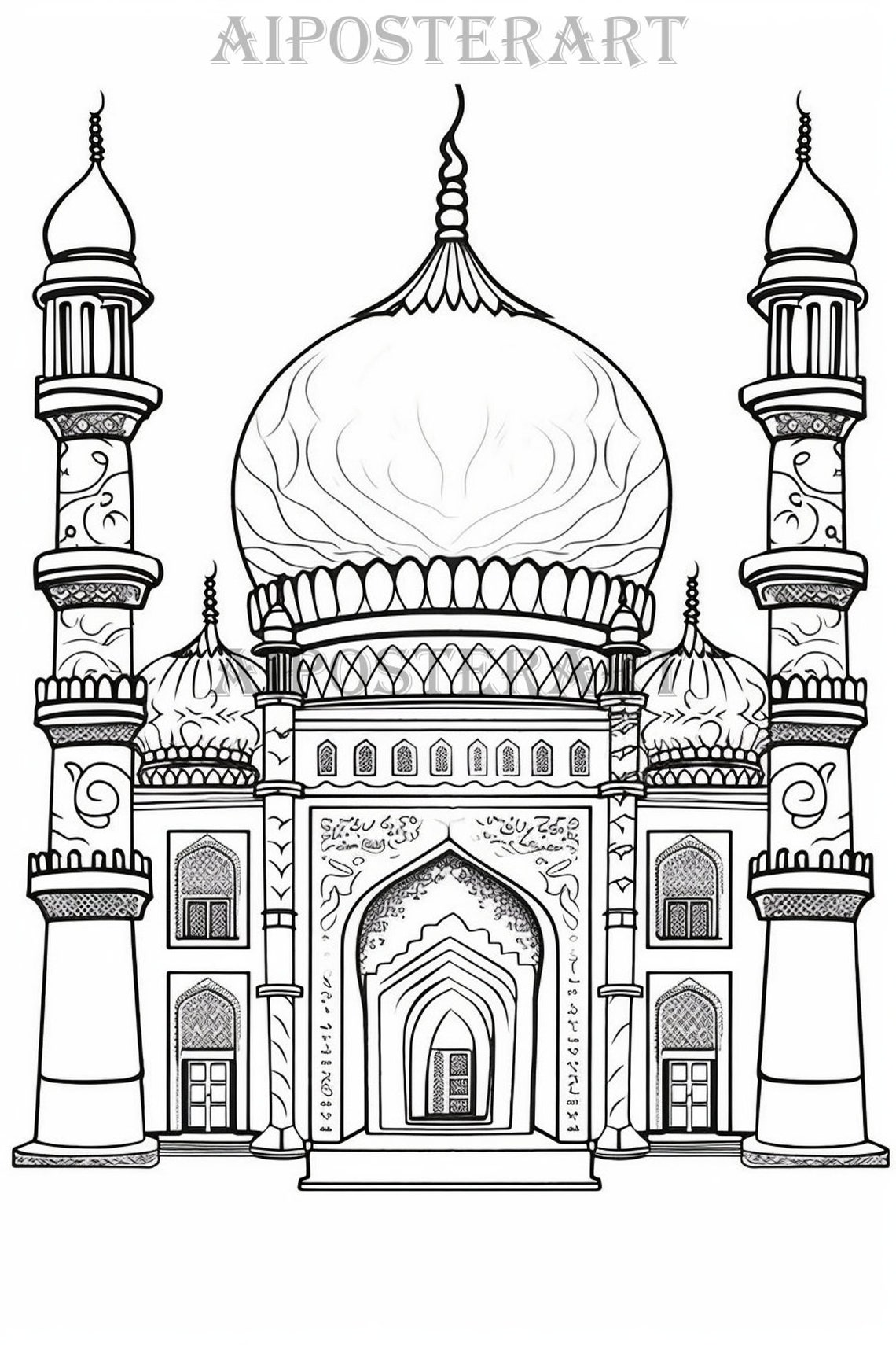 Mosque Coloring Page for Kids and Adults - Printable Coloring Sheet ...