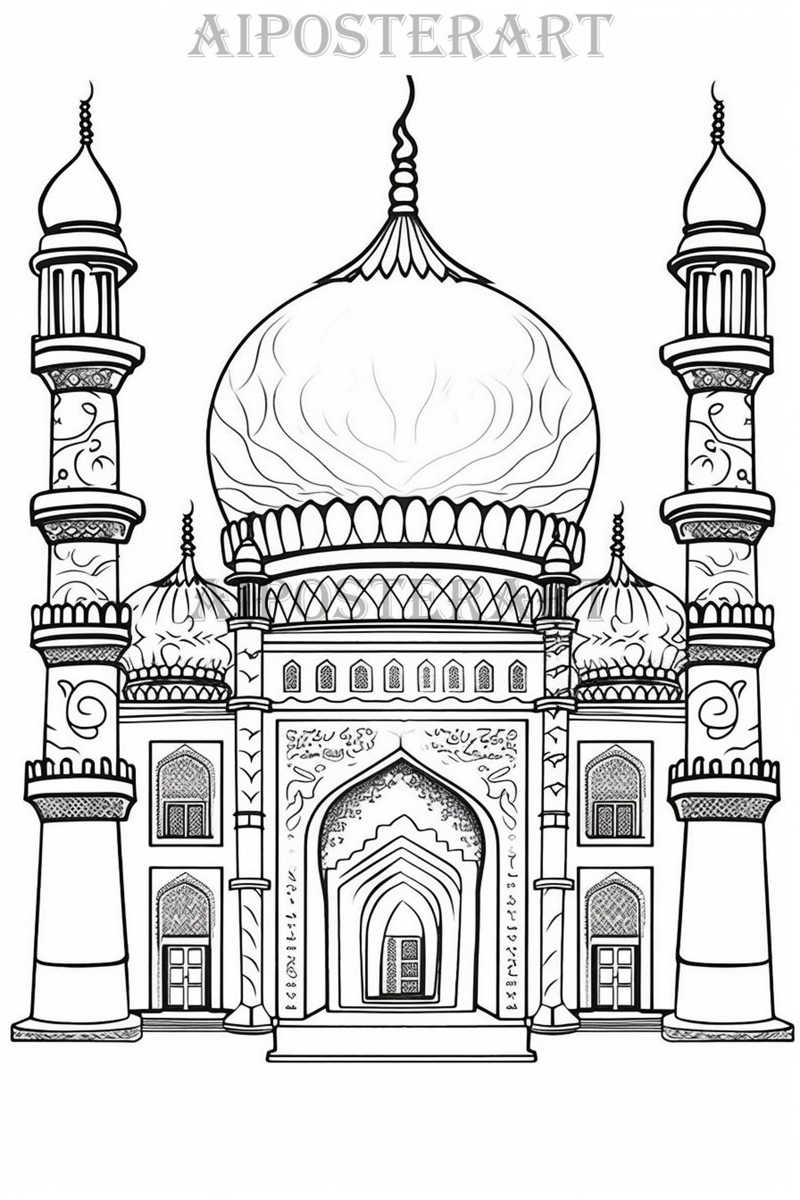 Mosque Coloring Page for Kids and Adults - Printable Coloring Sheet ...