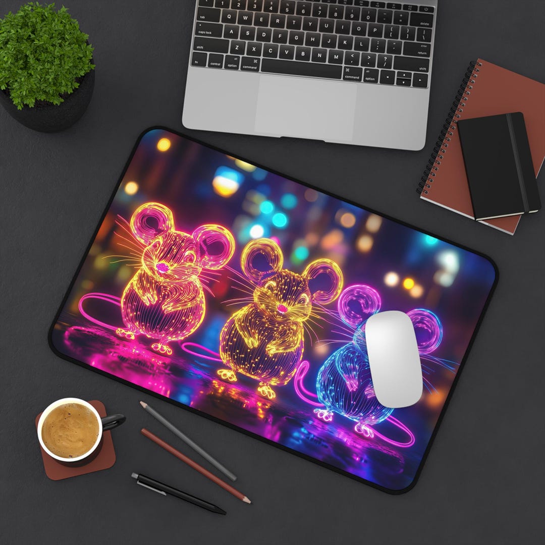 Neon Mice Computer Desk Mat With Hemmed Edges - 3mm Thick Non-slip ...