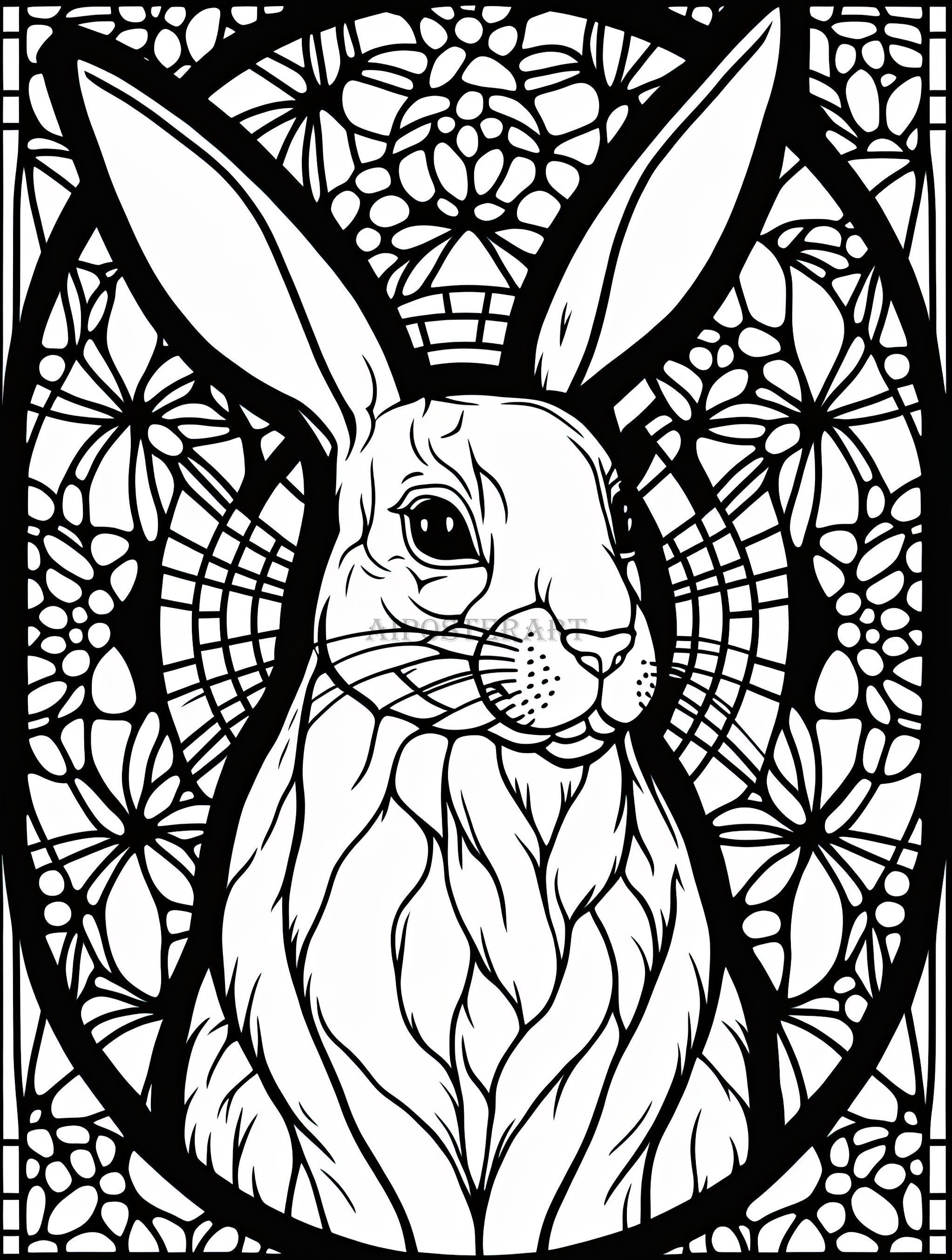 Rabbit Coloring Download - Stained Glass Coloring Page - Easter ...