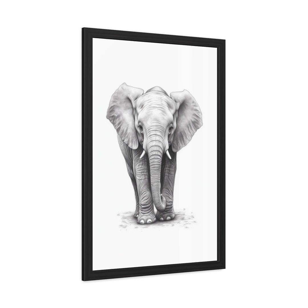 Framed Elephant Poster Wall Art - Printed Pencil Sketch of an Elephant ...