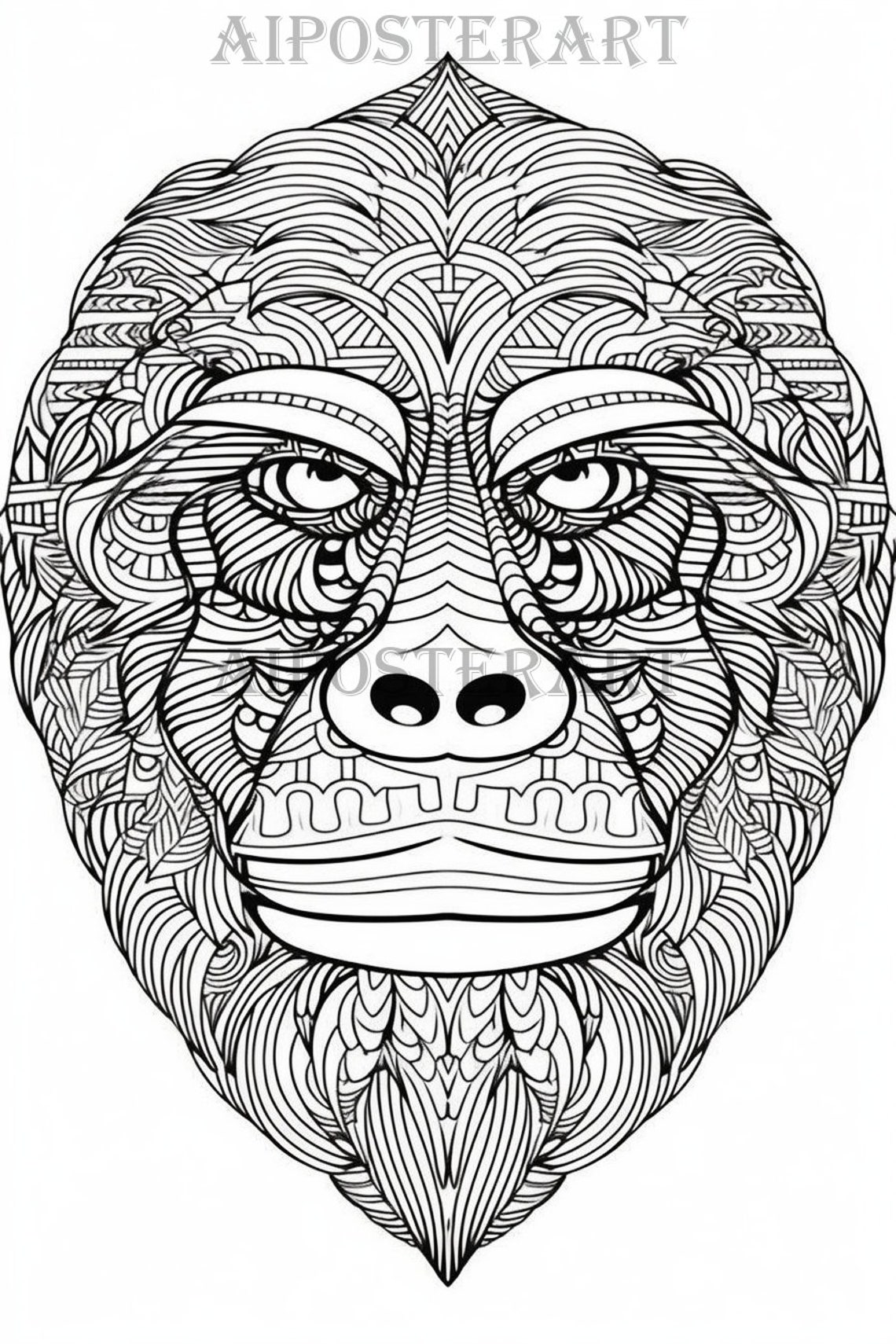 Gorilla Face Coloring Page for Adults Printable Gorilla Coloring Sheet ...