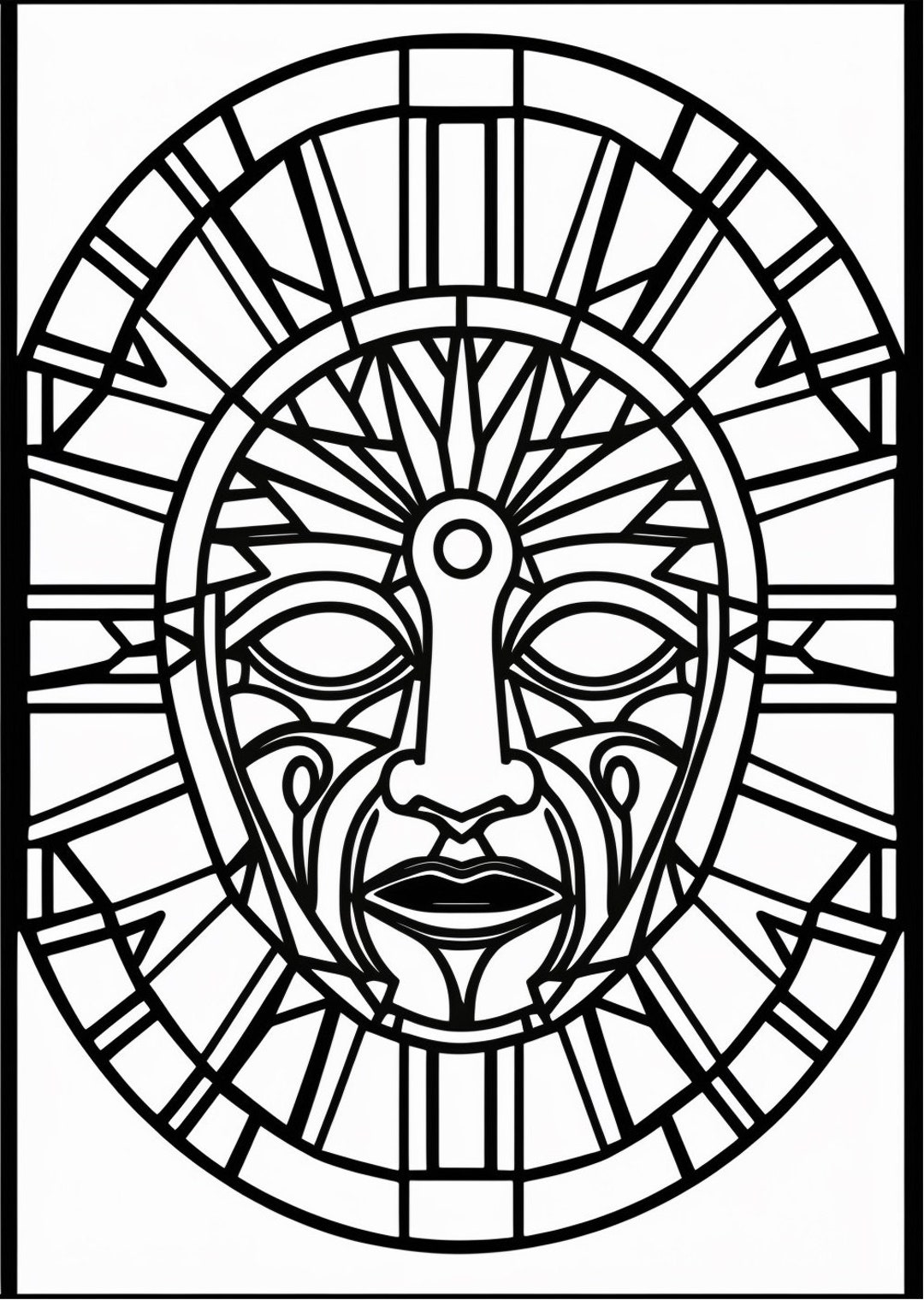 Stain Glass Window - African Face Mask - Printable Adult Coloring Page ...