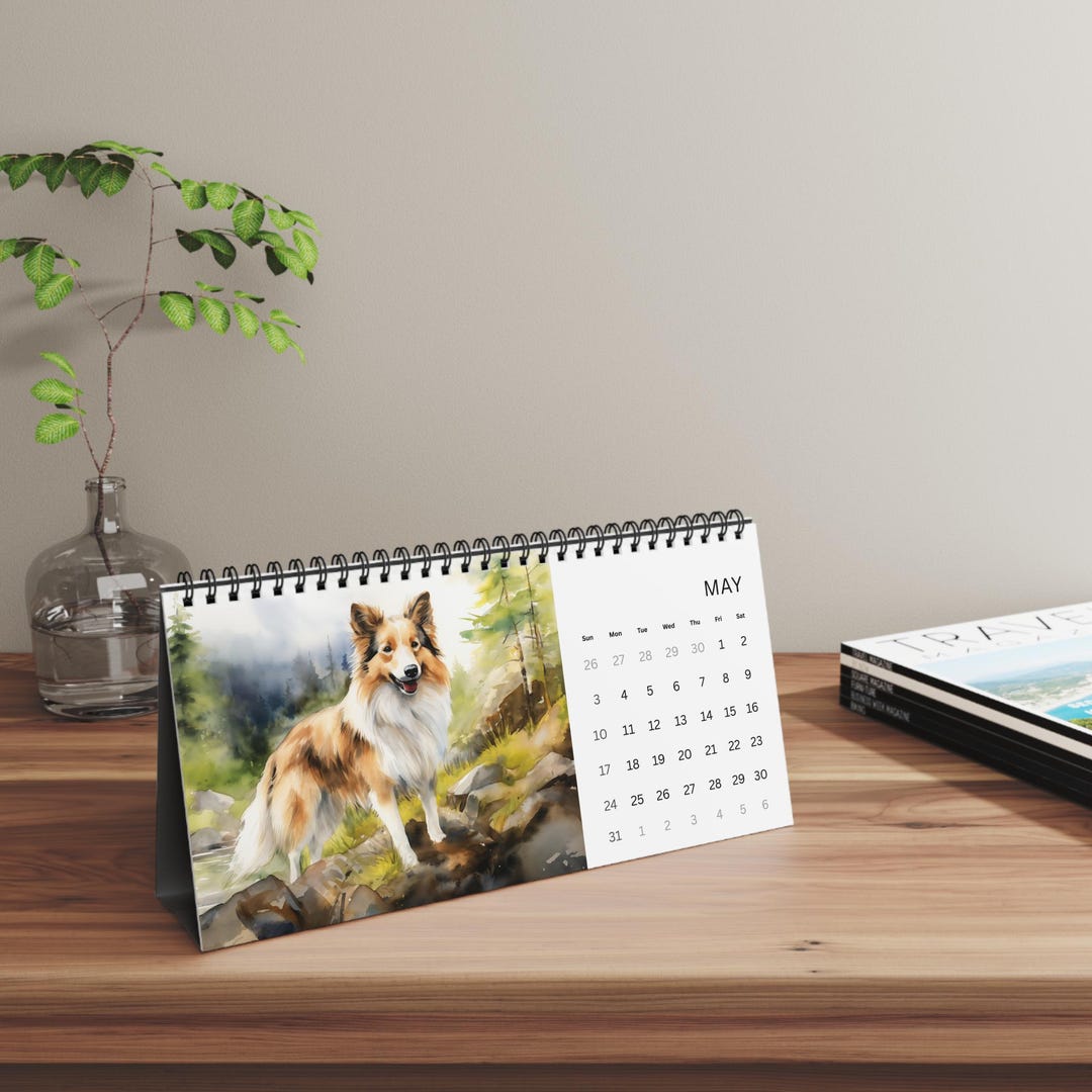 Shetland Sheepdog Desk Calendar - Desk Calendar With 12 Watercolors of ...