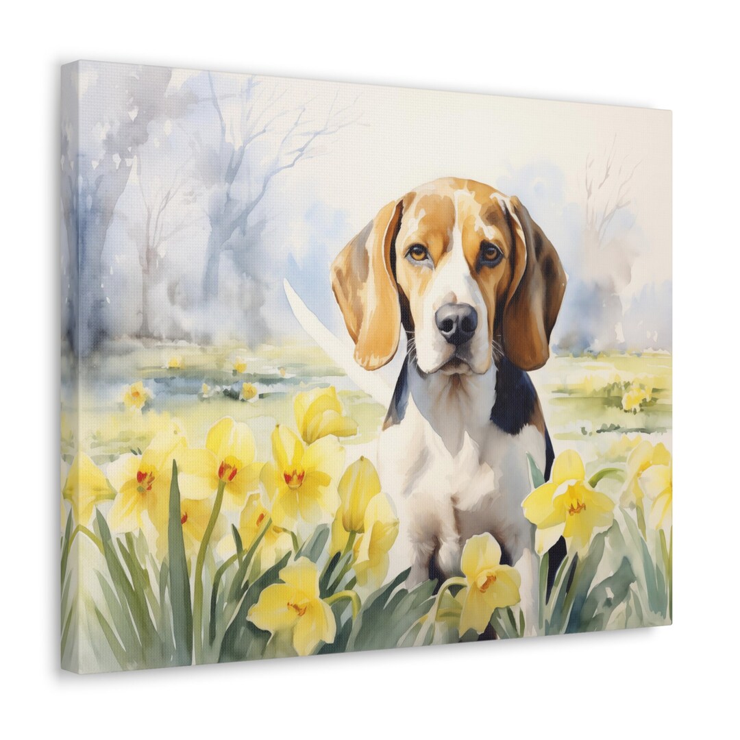 Beagle Wall Art - Watercolor Printed on Unframed 20 X 16 Inch Canvas ...