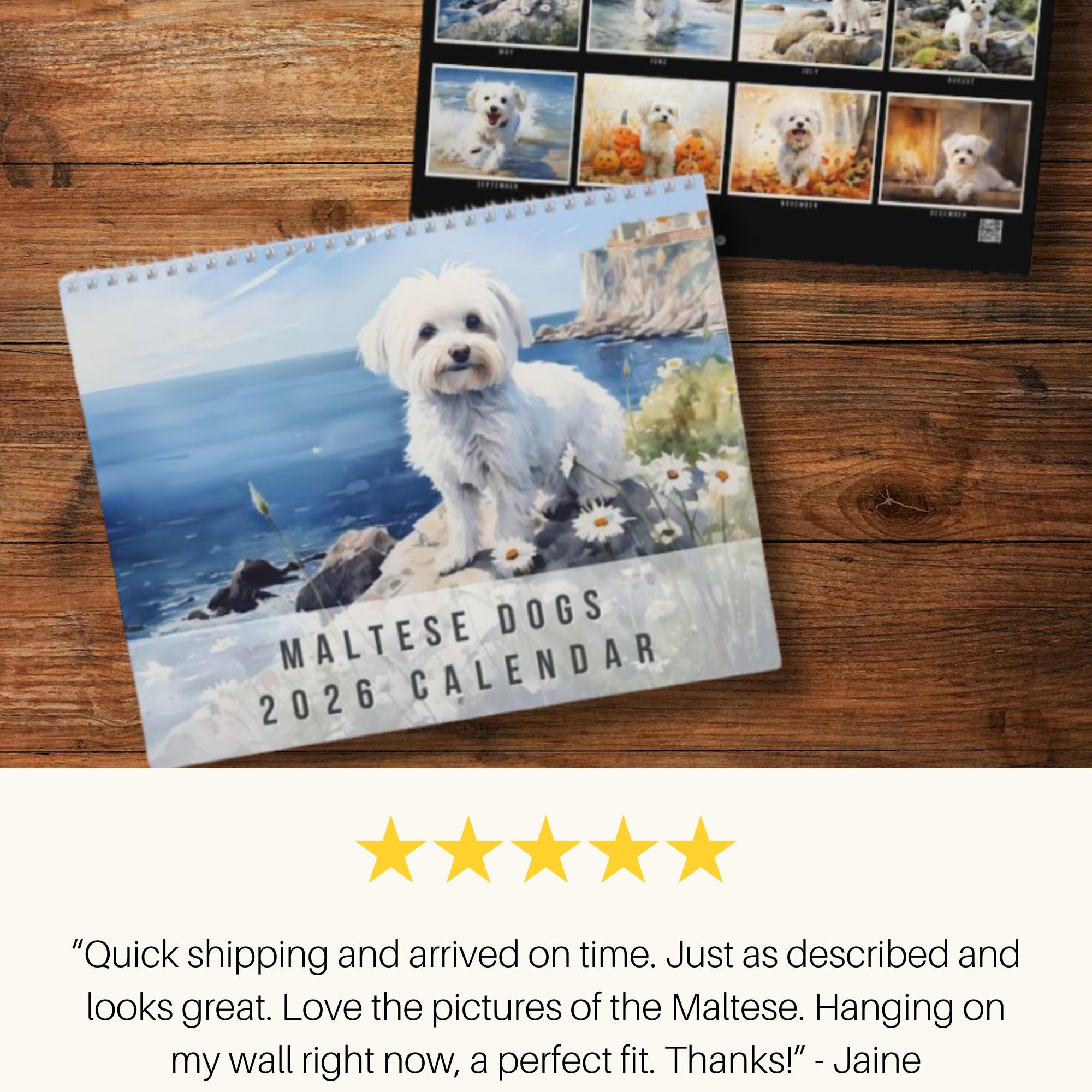 Maltese Wall Calendar - 2026 Calendar With 12 Watercolors of Maltese ...