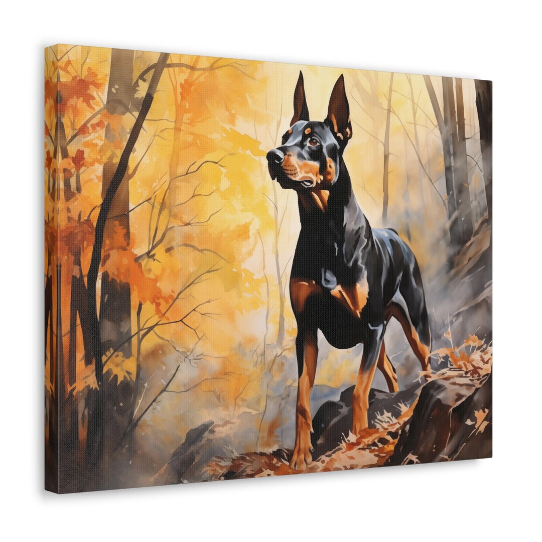 Doberman Pinscher Wall Art - Watercolor Printed on Unframed Canvas ...