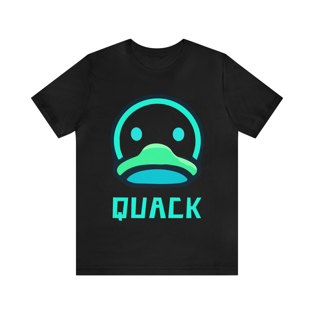 Quack T-shirt - Black Tshirt With Blue and Green Duck Logo and Quack ...