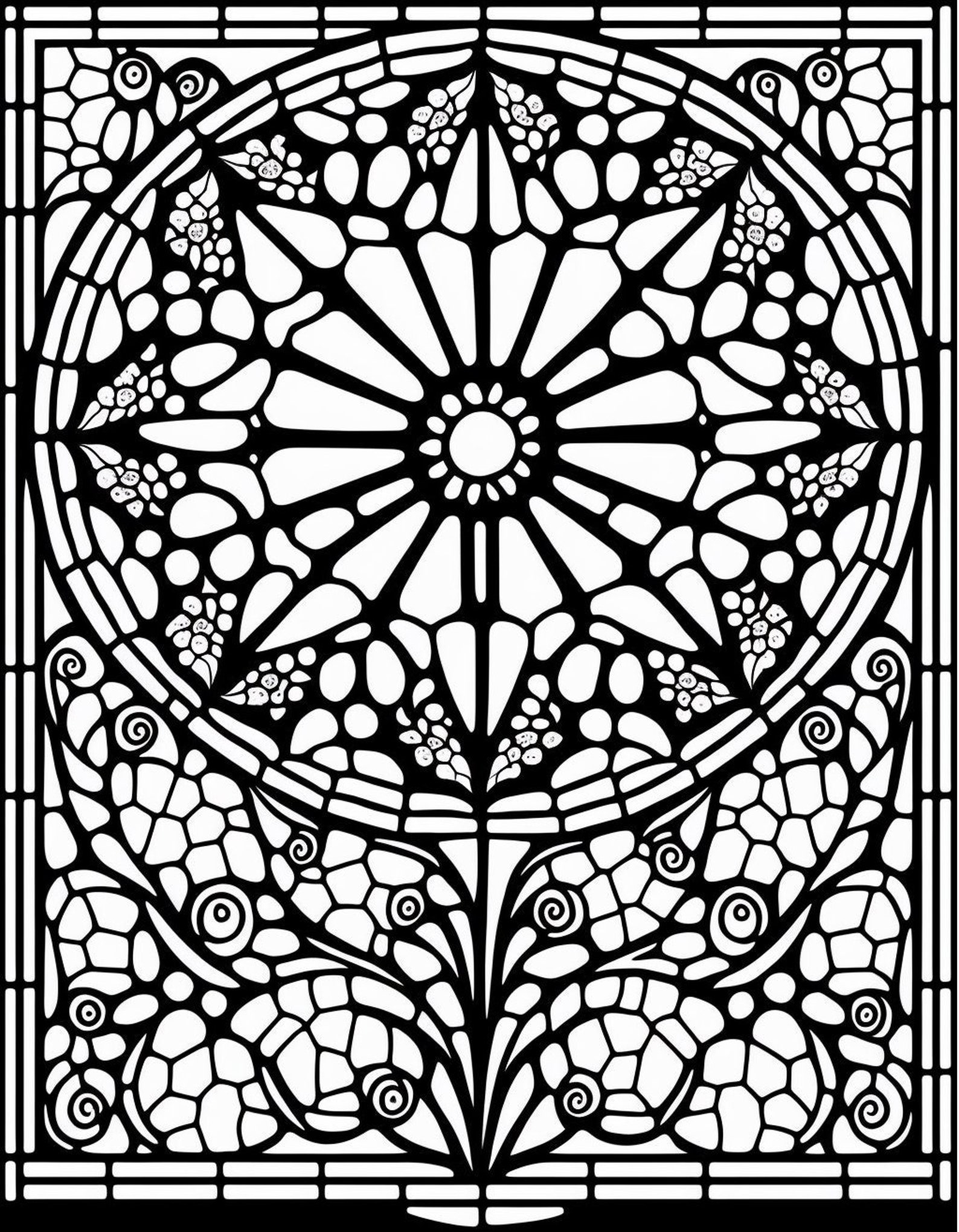 Stained Glass Window Printable Adult Coloring Page Mandala Coloring ...
