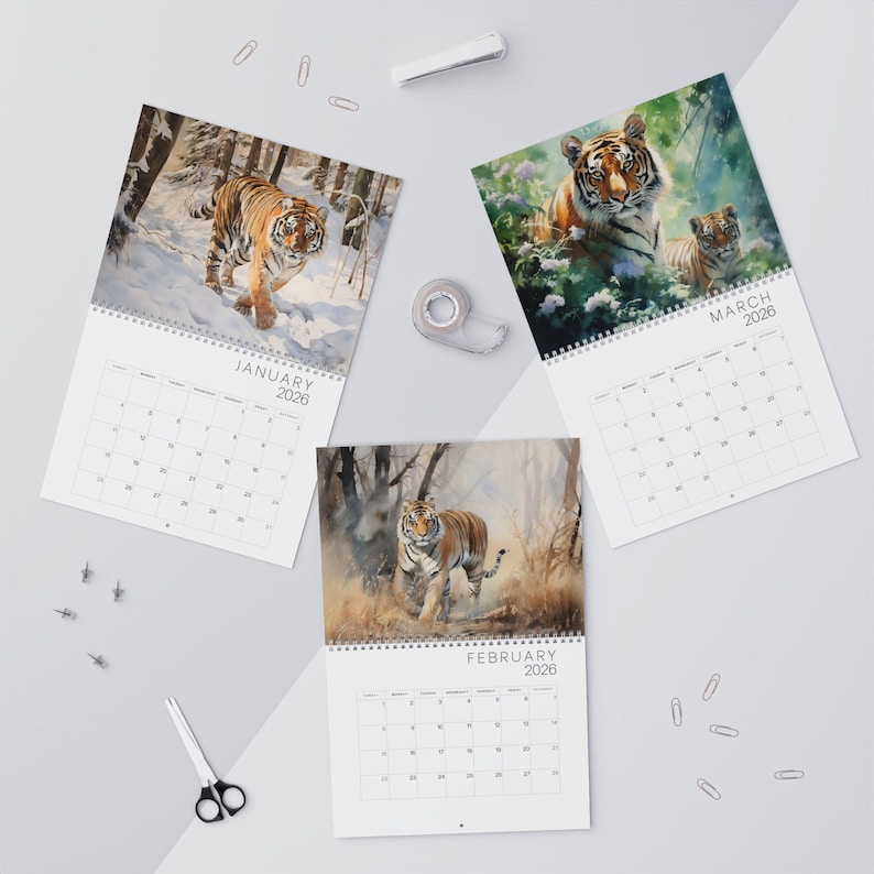 Tiger 2026 Wall Calendar - Hanging Wall Calendar Featuring 12 ...
