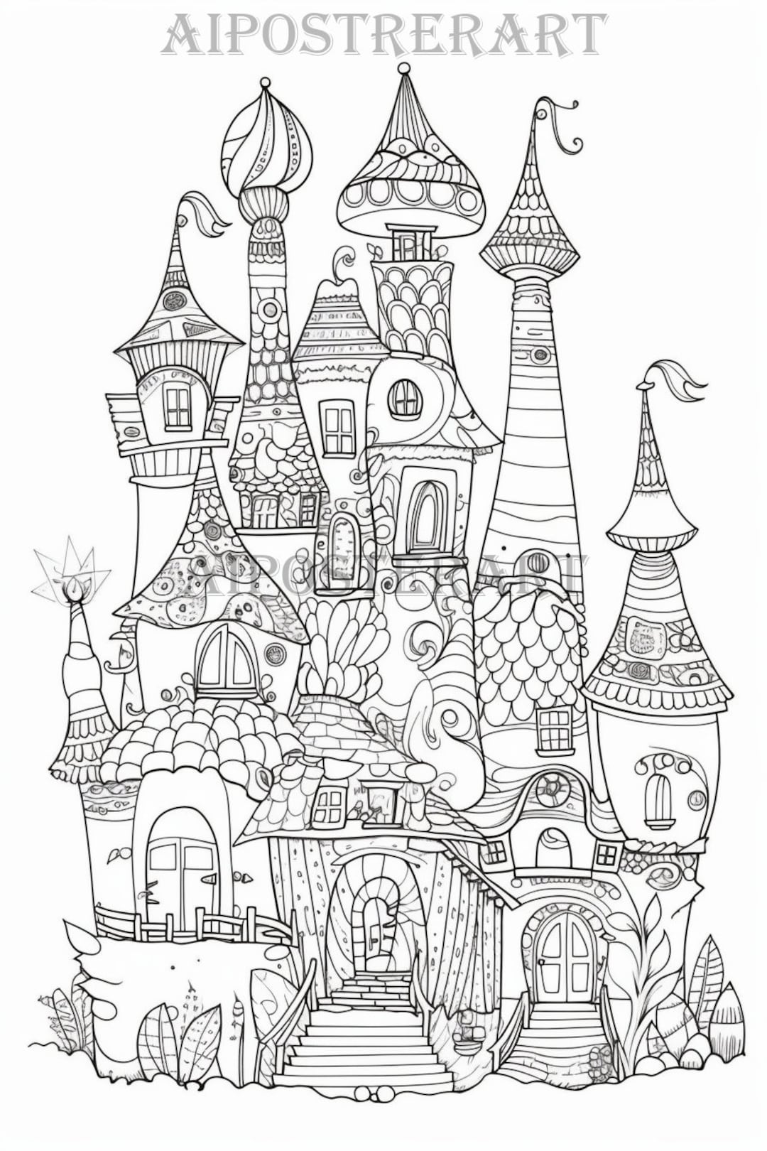 Cartoon Palace Coloring Page for Kids & Adults - Printable Coloring ...
