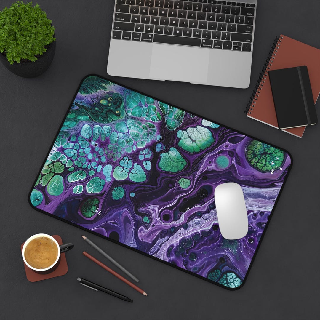 Emerald & Amethyst Flow Desk Mat - Large Desk Mat Printed With ...