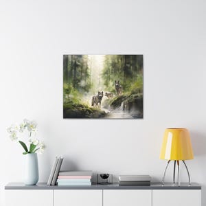 Pacific Northwest Wolves Watercolor Canvas - Mystical Rainforest Wall ...