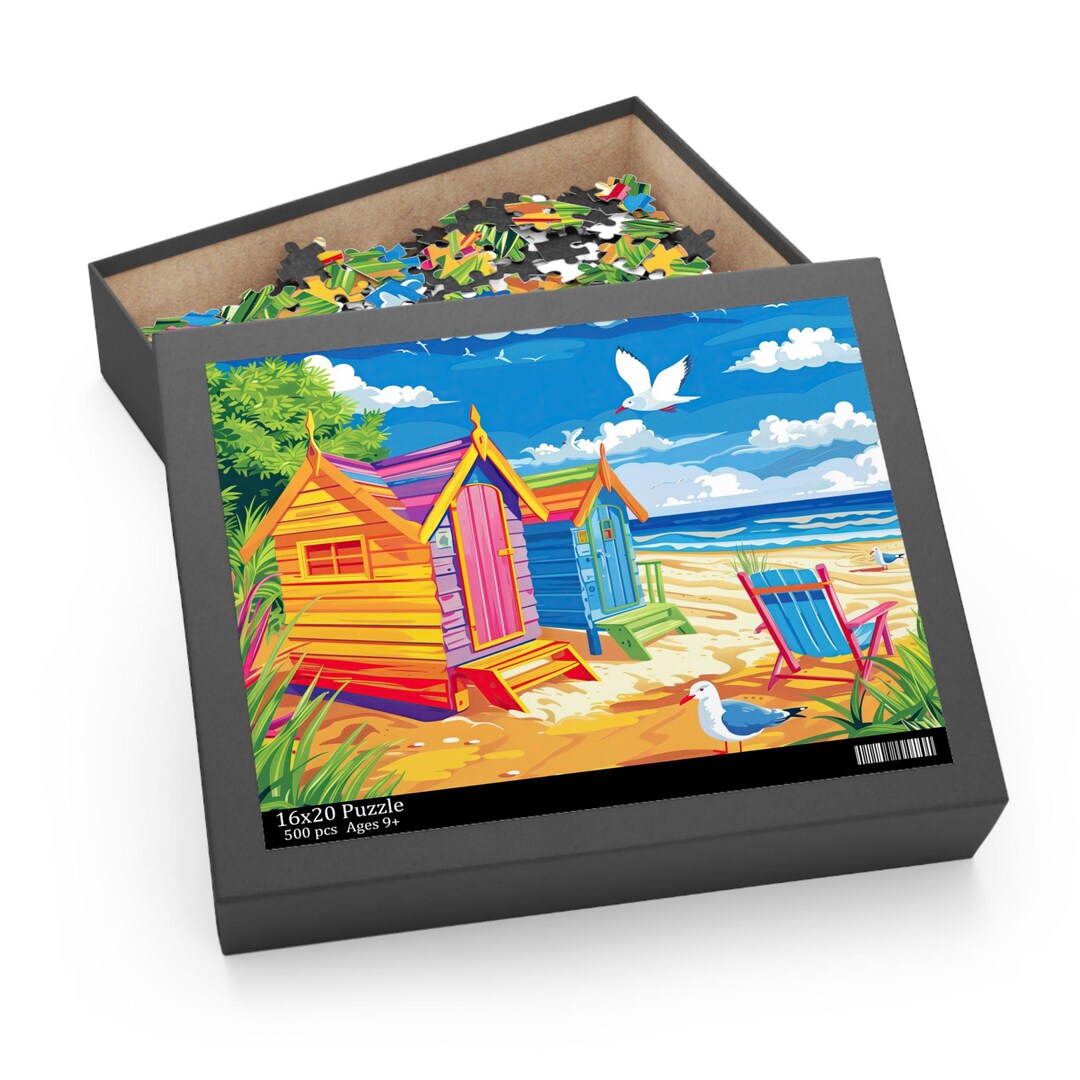 Colorful Beach Huts Jigsaw Puzzle (120, 252, 500-piece) - Vibrant ...