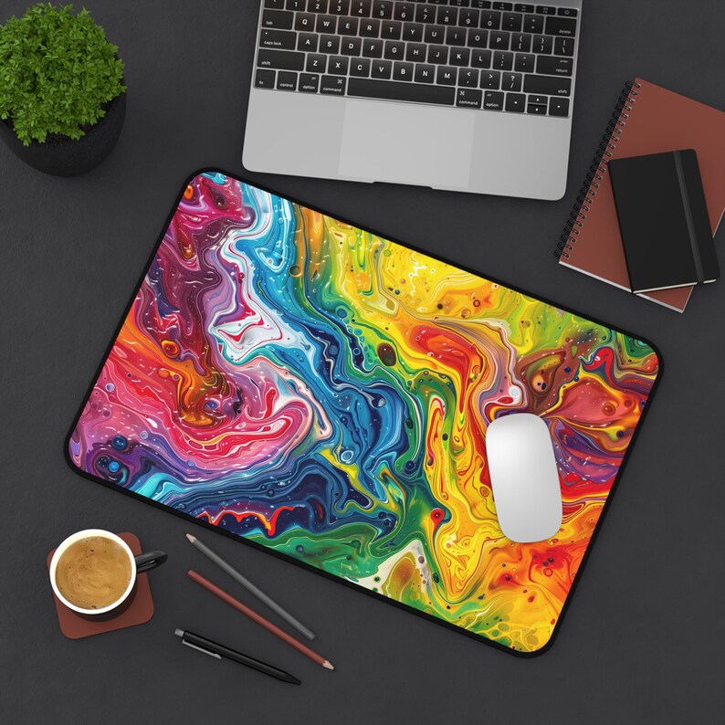 Acrylic Pour Desk Mat - Flowing Colors, Abstract Art Aesthetic, Giant ...