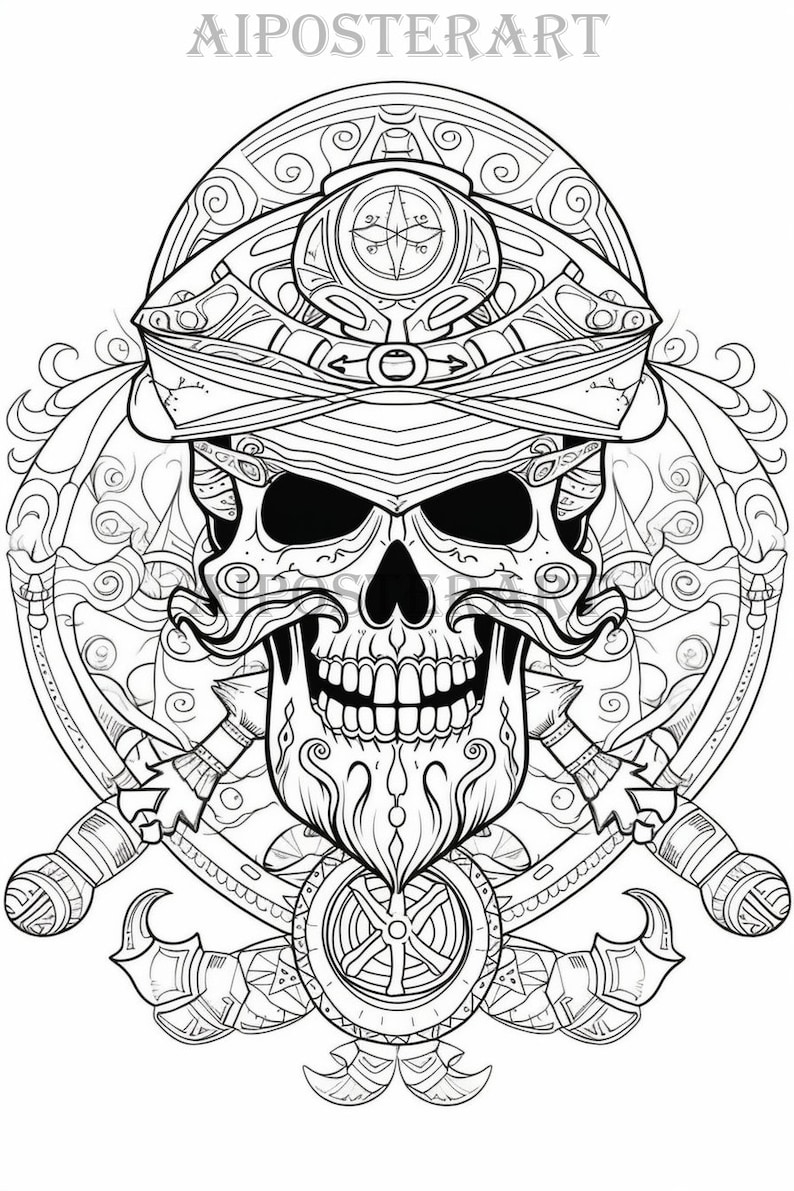 Mandala Pirate Motif Coloring Page for Adults Printable Coloring Sheet ...